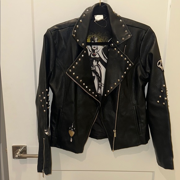 Disney | Jackets & Coats | Disney Evil Queen Studded Black Faux Leather ...